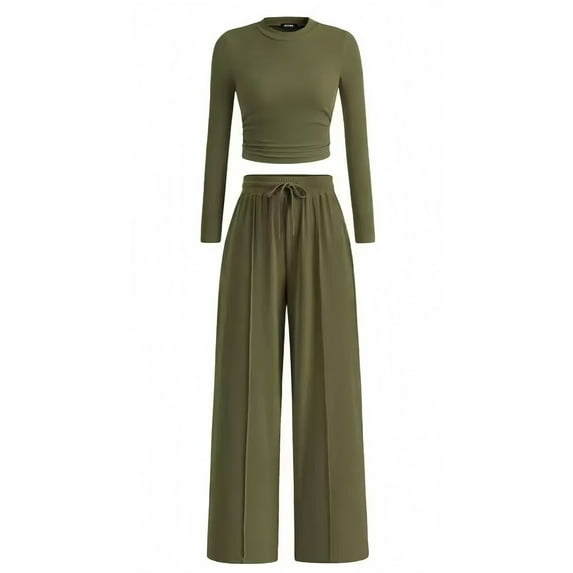 CharmCyan Women's Casual Solid Color Wide-Leg Pants And Navel-Baring ...