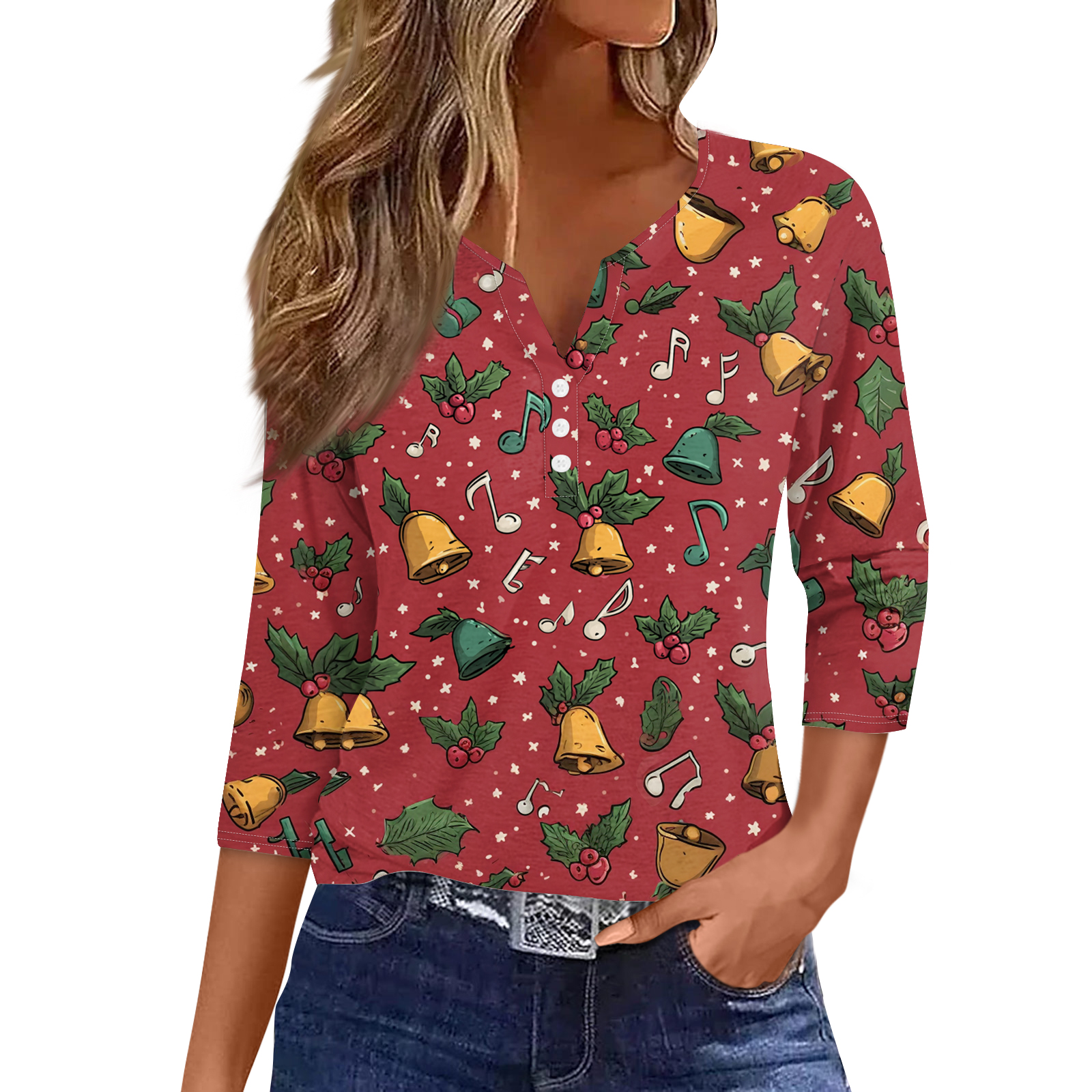 CharmCyan Women’s Christmas Gnome Print Long Sleeve V Neck Casual Loose ...
