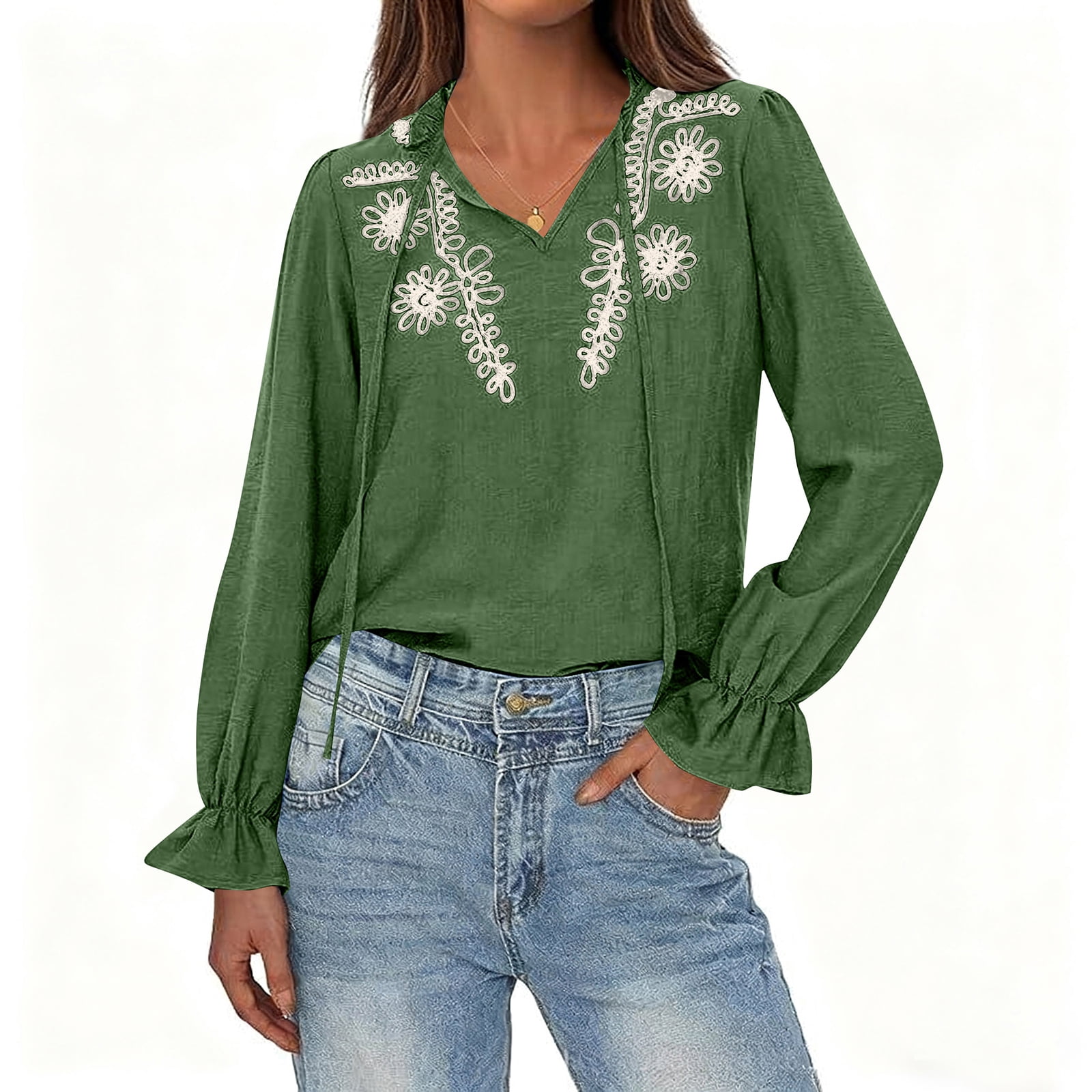 CharmCyan Women's Fashion Casual Bohemian Style Embroidered V-Neck ...