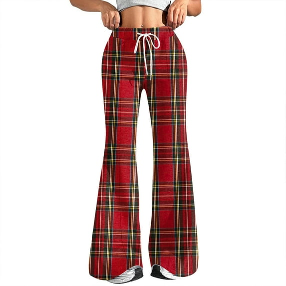 CharmCyan Women's Fashion Loose Drawstring Waist Plaid Printed Casual ...