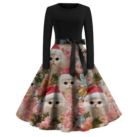 CharmCyan Women's Fashion Round Casual Slim Fit Christmas Print Large ...