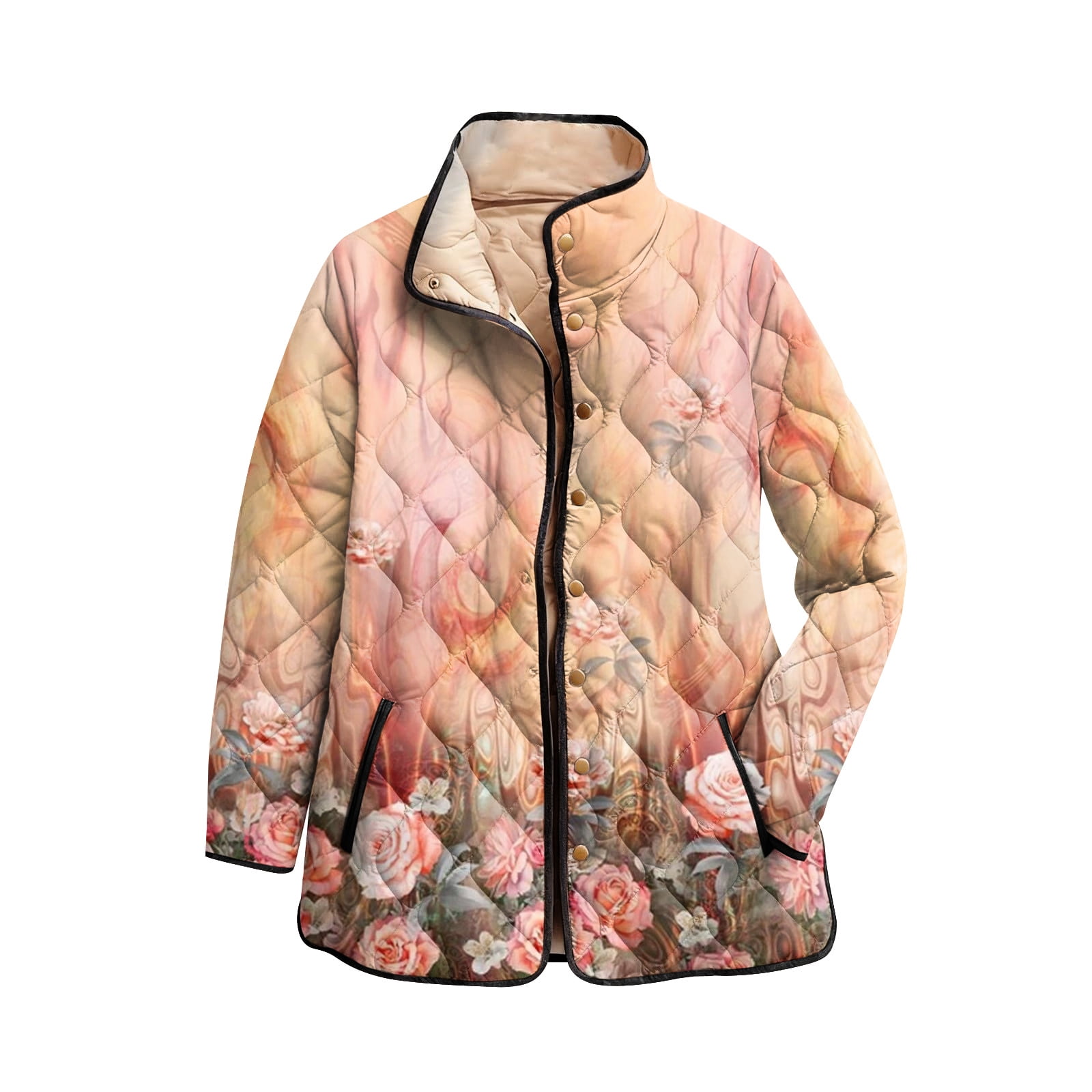 CharmCyan Women's Floral Print Stand Up Collar Pleated Cotton Long ...