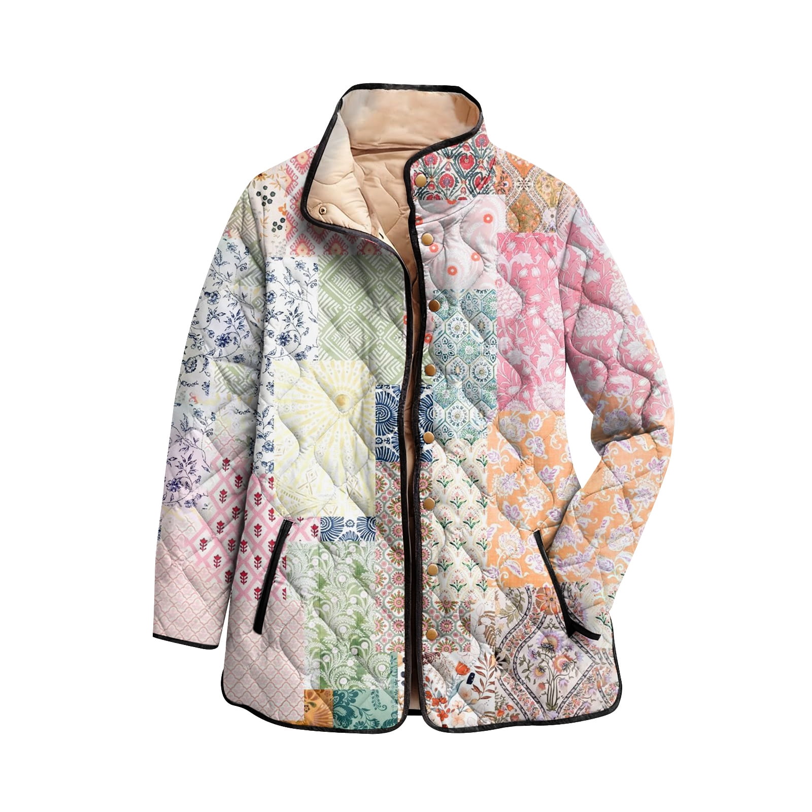 CharmCyan Women's Floral Print Stand Up Collar Pleated Cotton Long ...