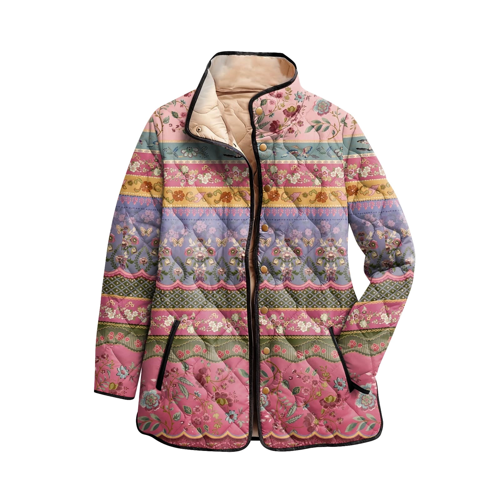 CharmCyan Women's Floral Print Stand Up Collar Pleated Cotton Long ...