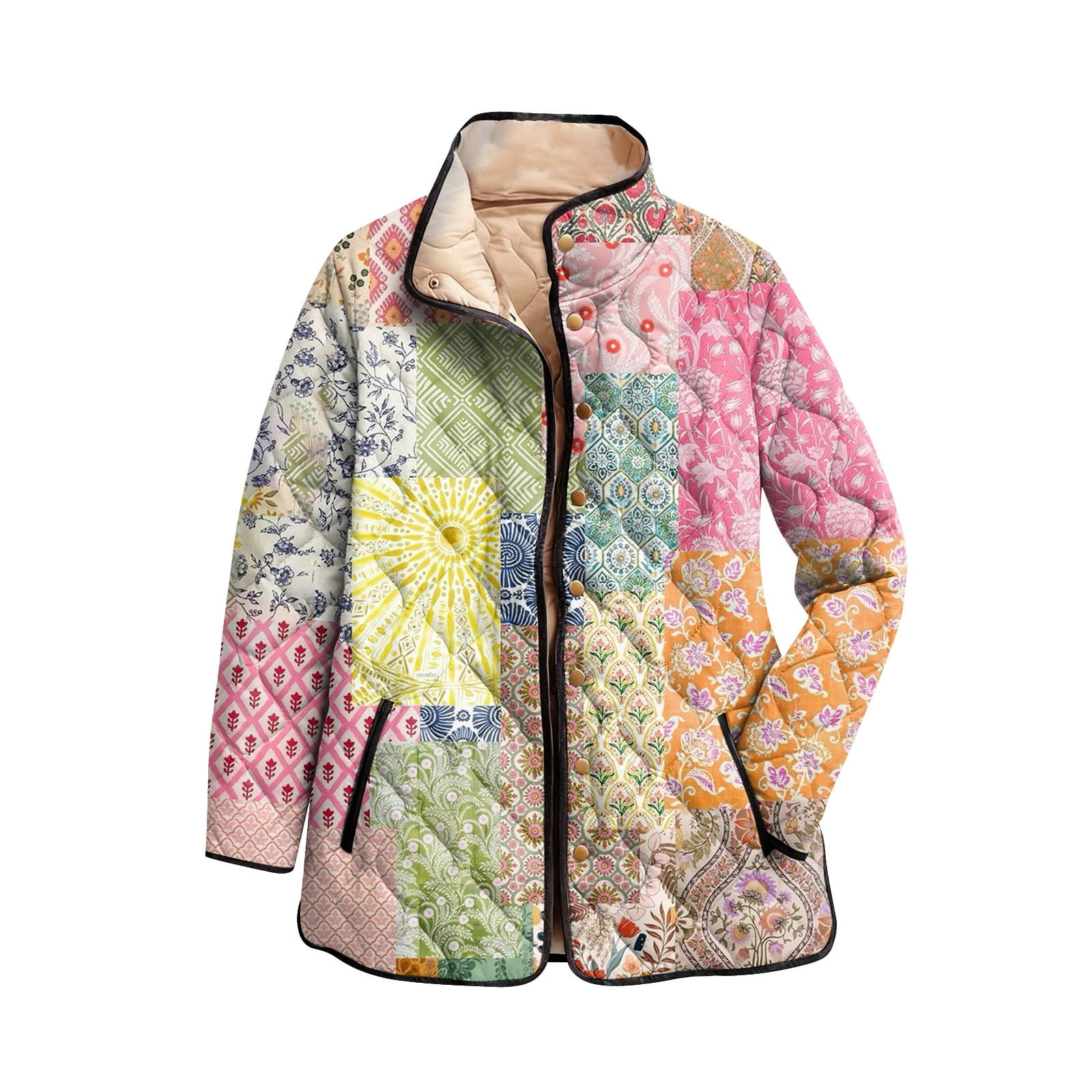 CharmCyan Women's Floral Print Stand Up Collar Pleated Cotton Long ...