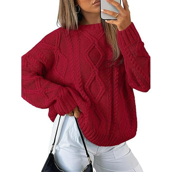 CharmCyan Women’s Long Sleeve Cable Knit Pullover Sweater Crew Neck ...