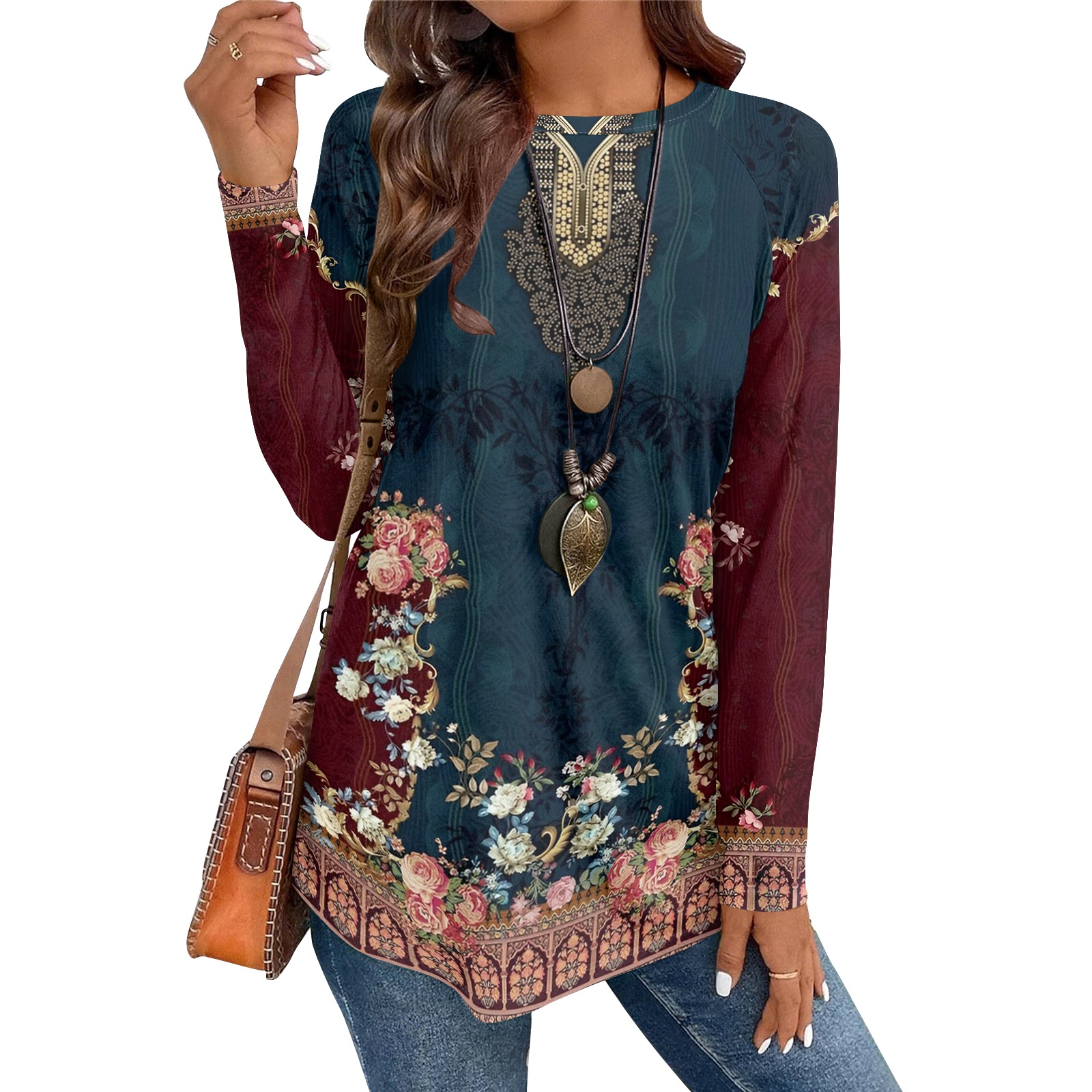 CharmCyan Women’s Long Sleeve Casual Tunic Top with Ethnic Inspired ...