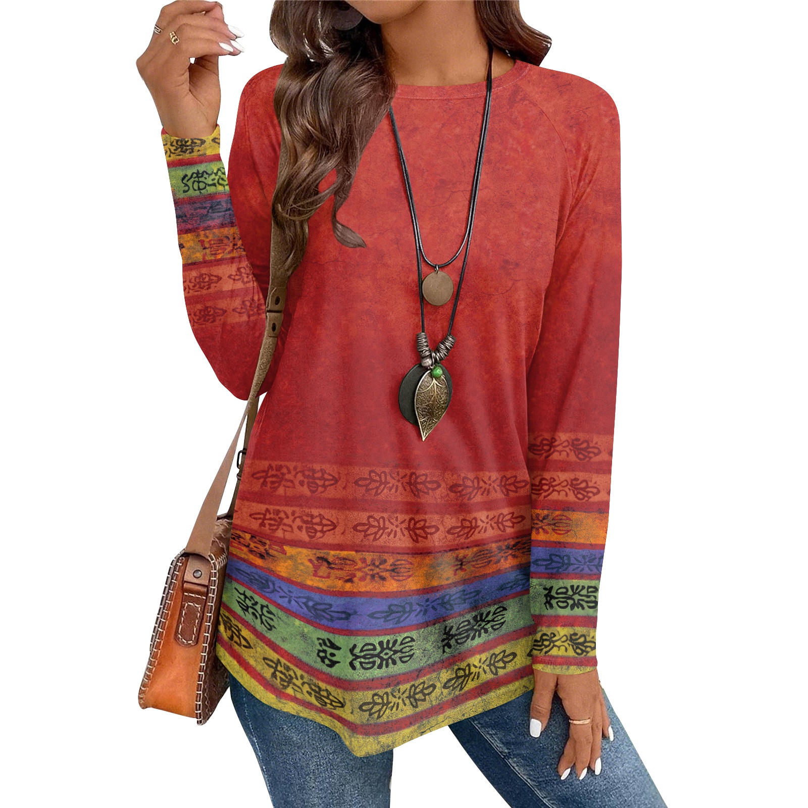 CharmCyan Women’s Long Sleeve Casual Tunic Top with Ethnic Inspired ...