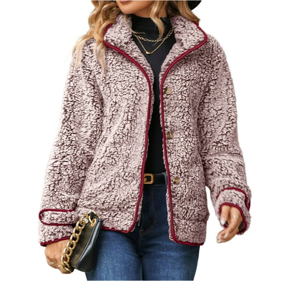 CharmCyan Women’s Long Sleeve Lapel Sherpa Fleece Jacket Button Down ...