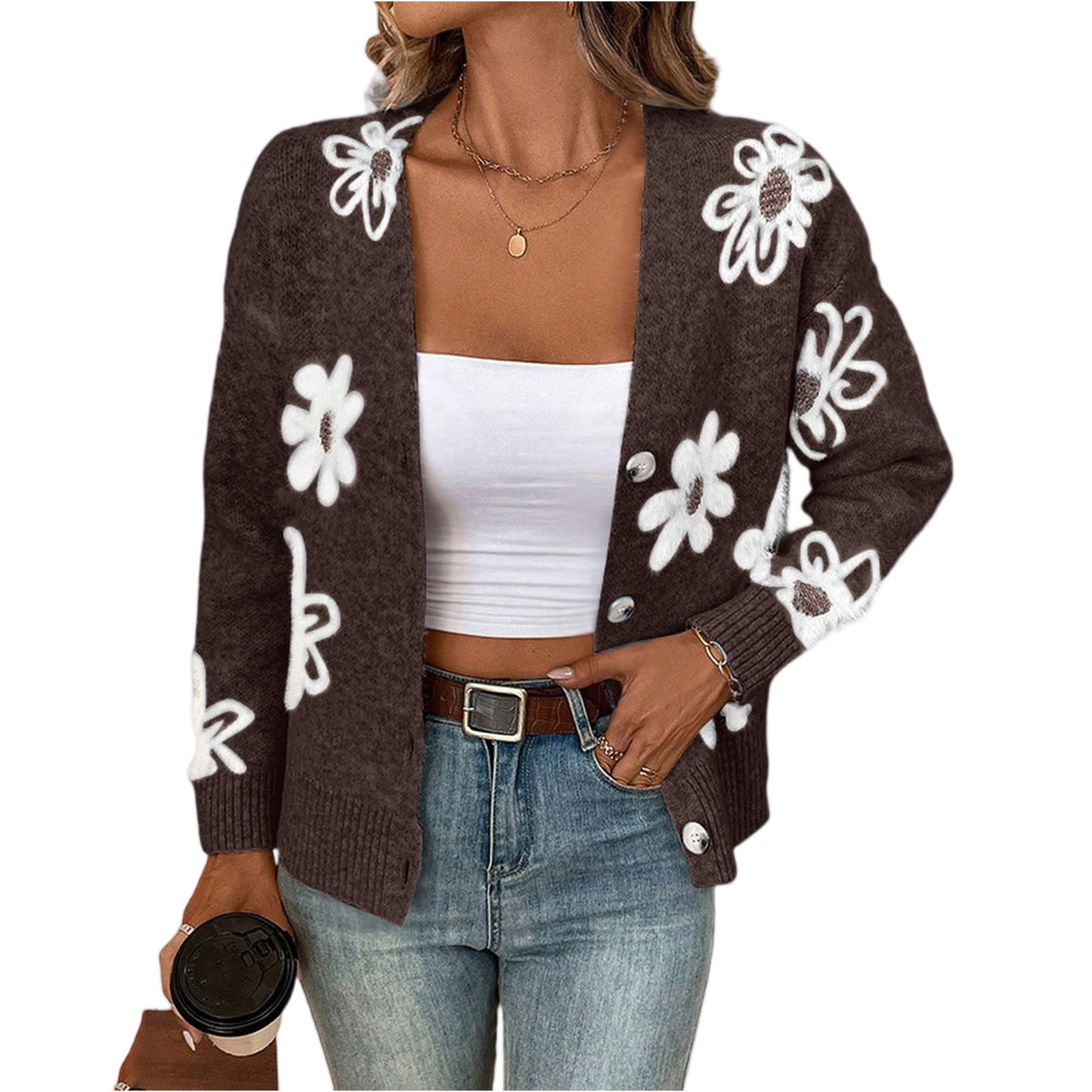 CharmCyan Women's New Autum And Winter Flower Pattern Button Front ...