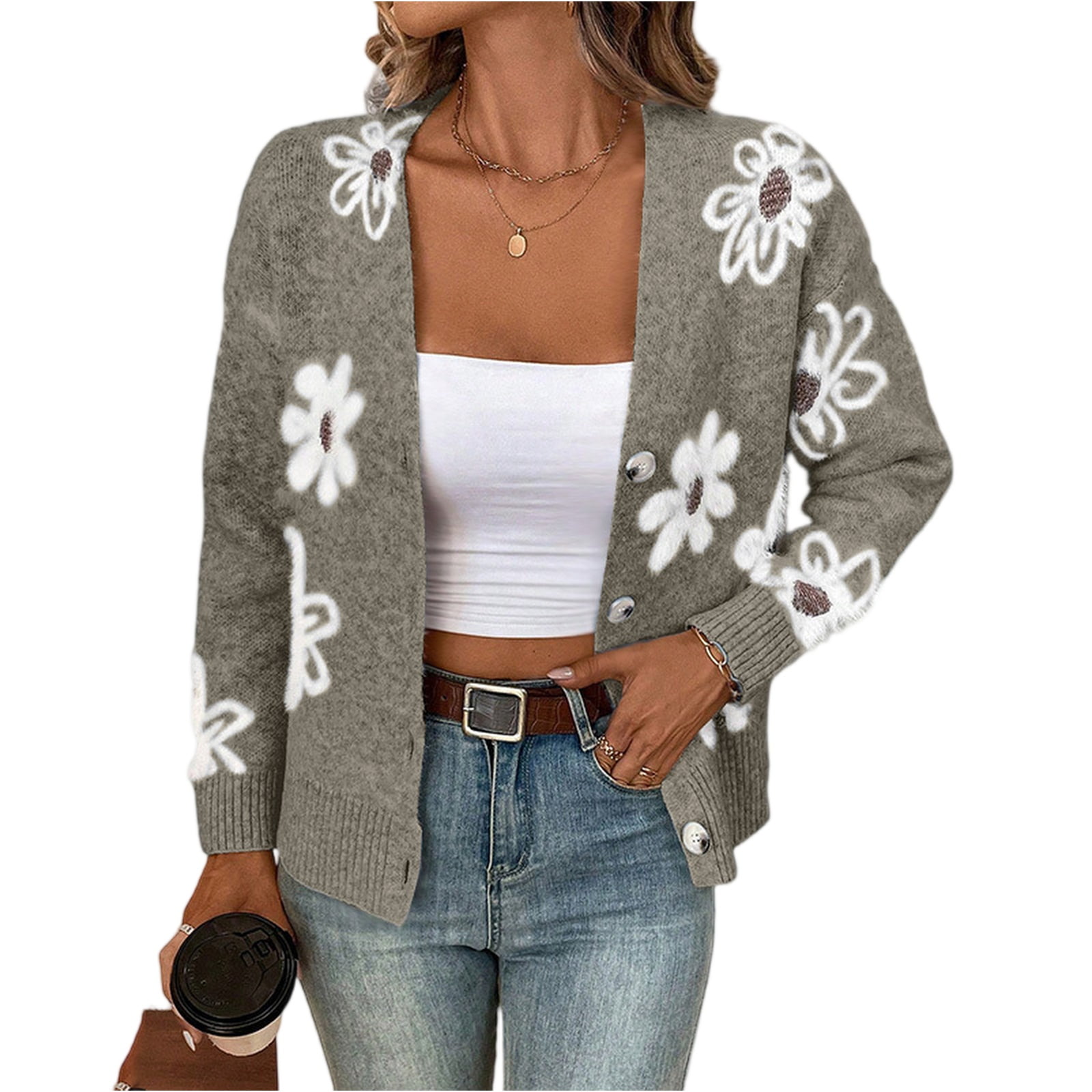 CharmCyan Women's New Autum And Winter Flower Pattern Button Front ...