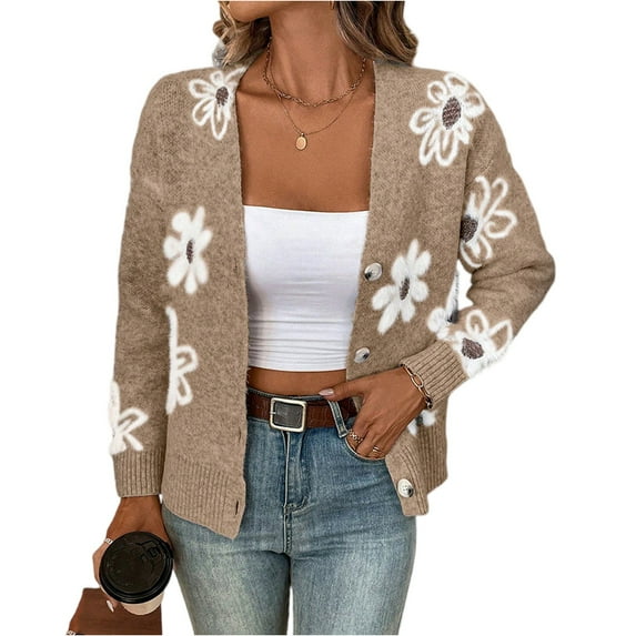 CharmCyan Women's New Autum And Winter Flower Pattern Button Front ...