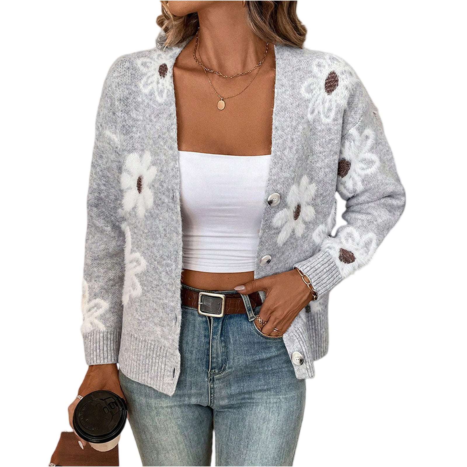 CharmCyan Women's New Autum And Winter Flower Pattern Button Front ...