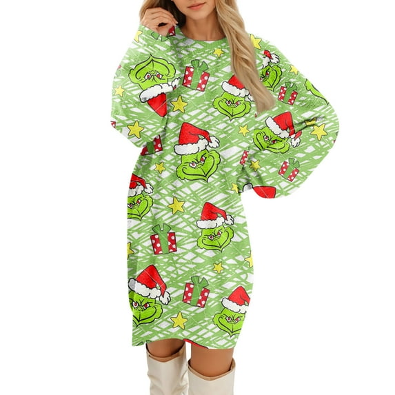 CharmCyan Women's Round Neck Casual Long Sleeve Plush Dresses Light ...