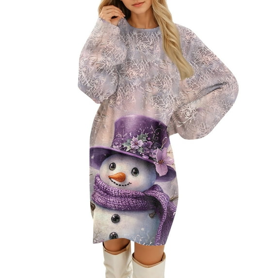 CharmCyan Women's Round Neck Casual Long Sleeve Plush Dresses Light ...