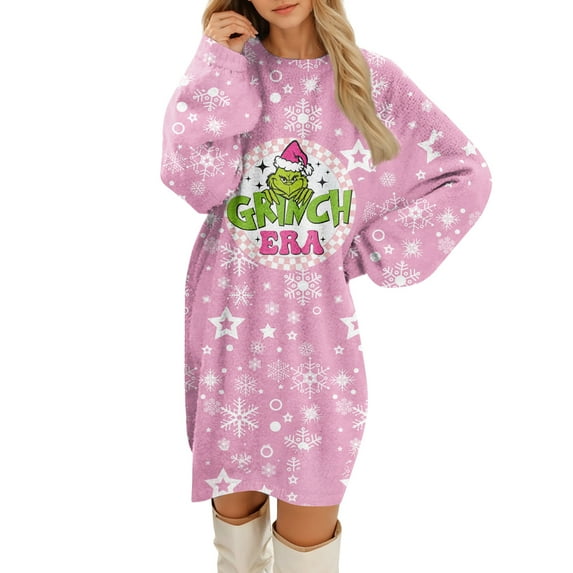 CharmCyan Women's Round Neck Casual Long Sleeve Plush Dresses Pink L M ...