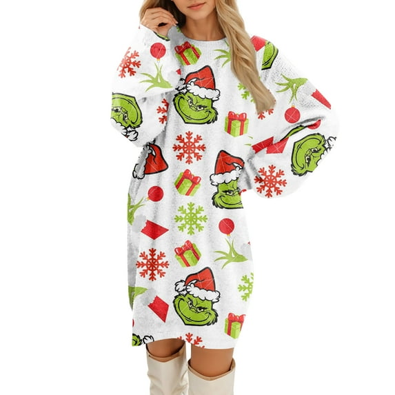 CharmCyan Women's Round Neck Casual Long Sleeve Plush Dresses White K M ...