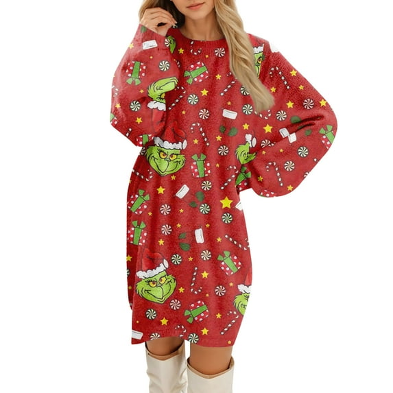 CharmCyan Women's Round Neck Casual Long Sleeve Plush Dresses Wine I ...