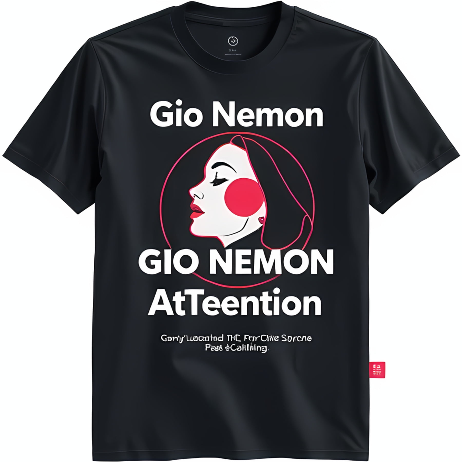 CharmDream Weave Black T-Shirt with Unique Woman's Face Design ' Nemón' & 'AtTeention' Text-M ...