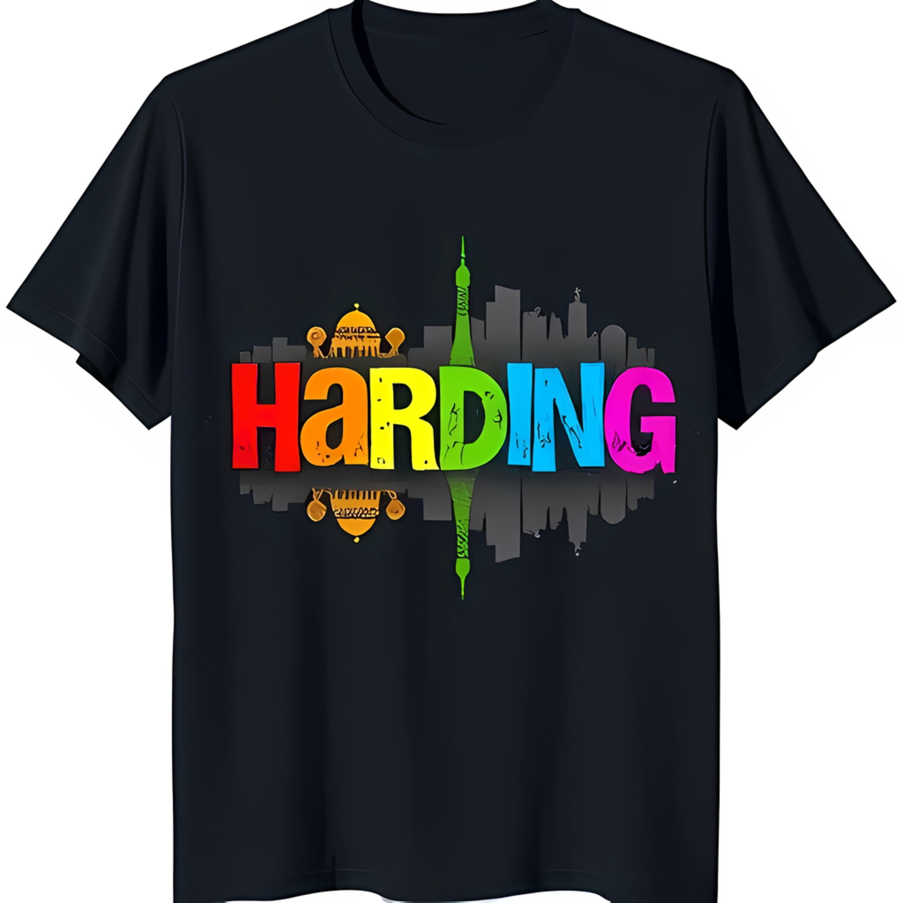 CharmDream Weave Vibrant Rainbow 'HARDING' Graphic on Black T-Shirt ...