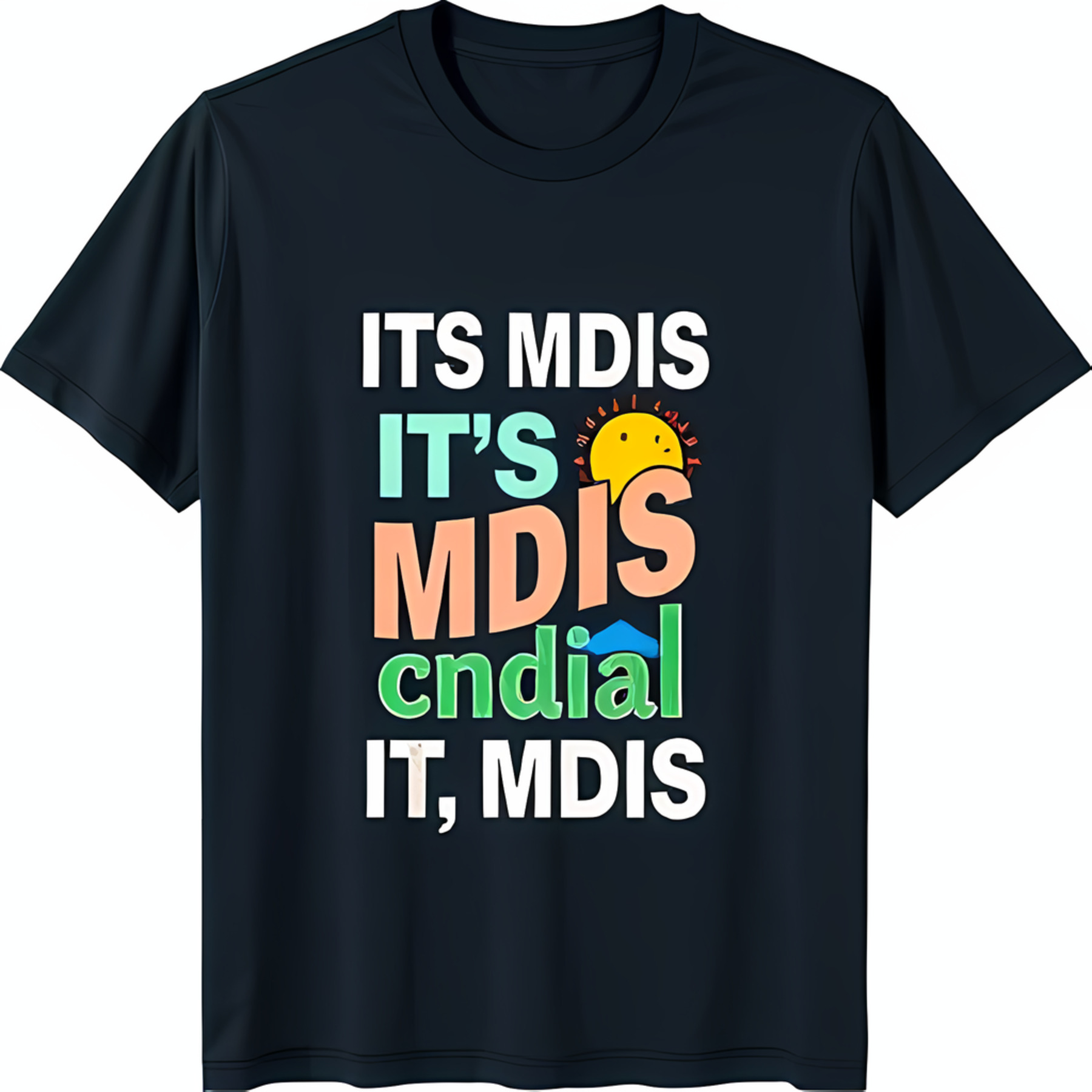 CharmDream Weave Whimsical Black T-Shirt with Colorful Sun & Smiling ...