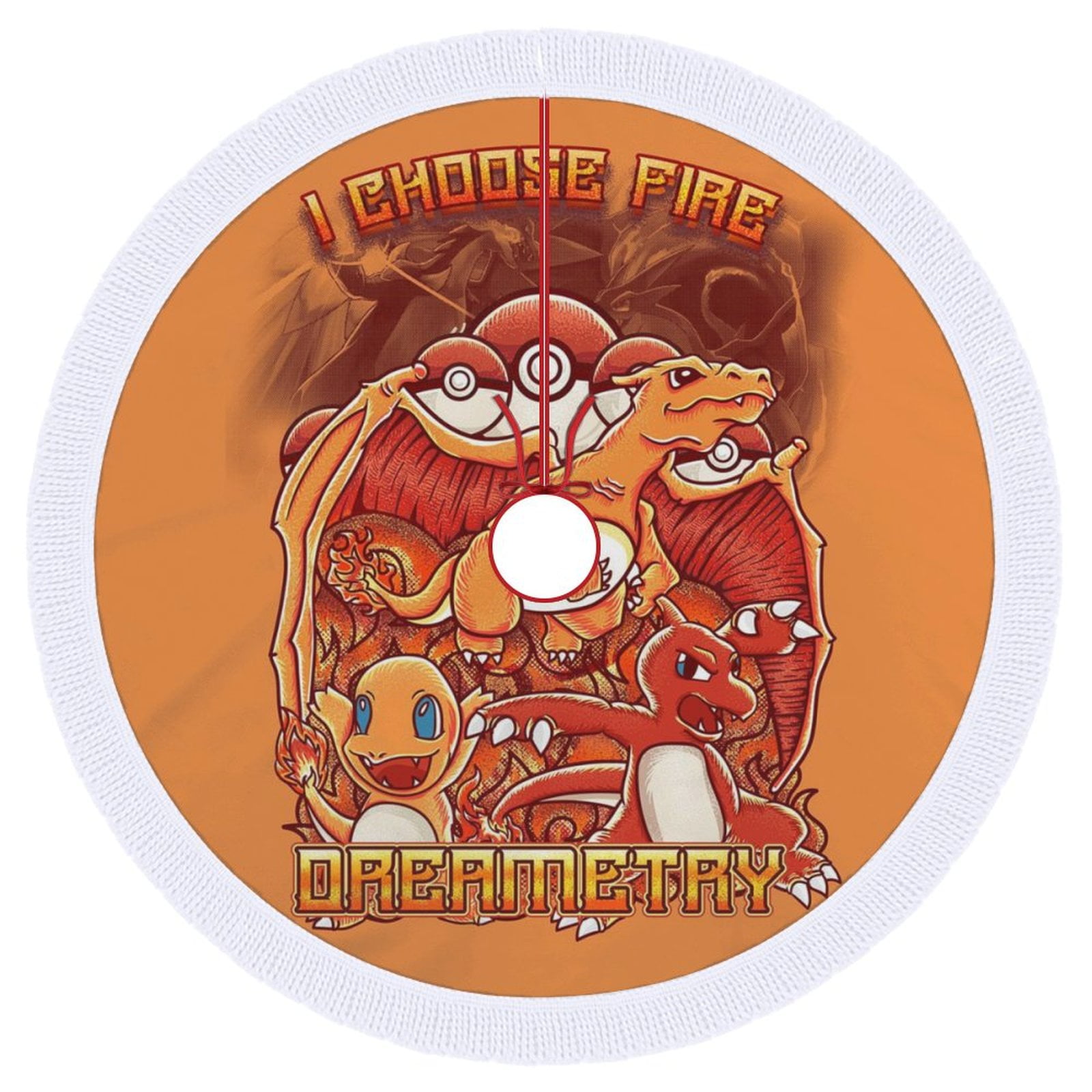 Charmander Anime Go Christmas tree skirt Christmas tree mat with fringe ...