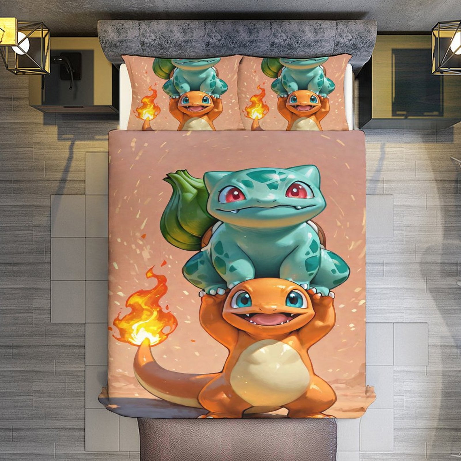 Charmander & Bulbasaur Bedding Duvet Cover Queen Size for Kids and ...