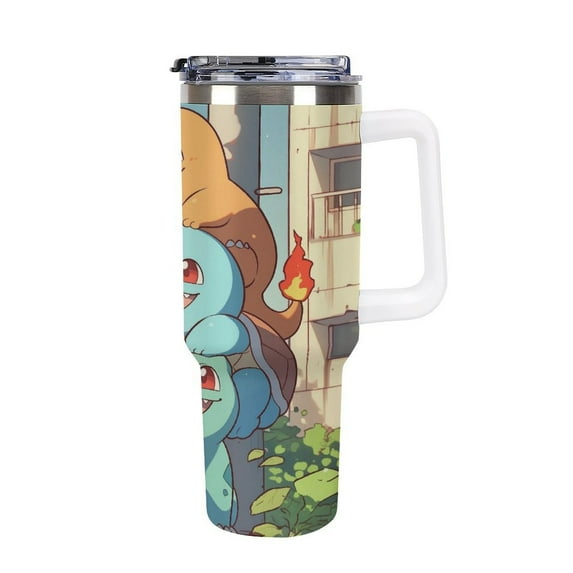 Charmander Car Cup Tumbler with Handle & Straw 40Oz Cupholder Water ...