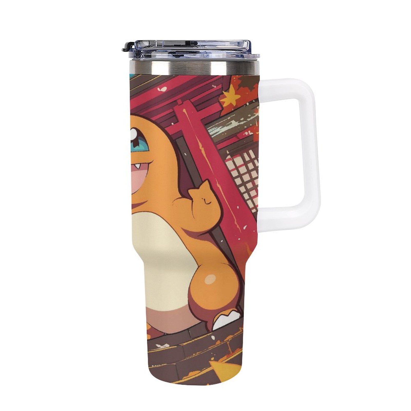 Charmander Car Cup Tumbler with Handle & Straw 40Oz Cupholder Water ...