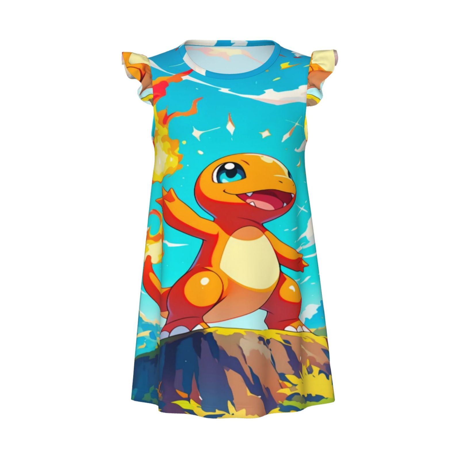 Charmander Little Girls Nightgowns Soft Flutter Sleeve Night Dress ...