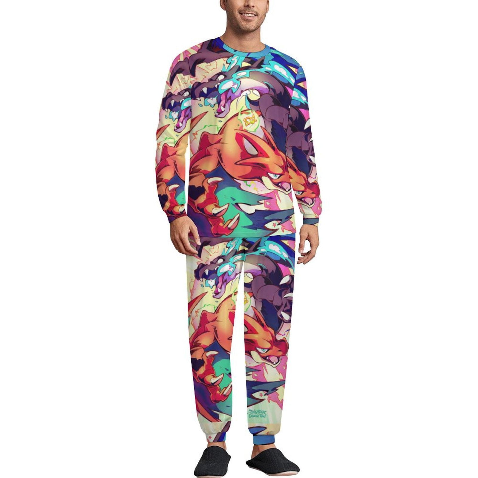 Charmander Mega X Y Anime Go Mens Pajamas Set Long Sleeve Sleepwear ...