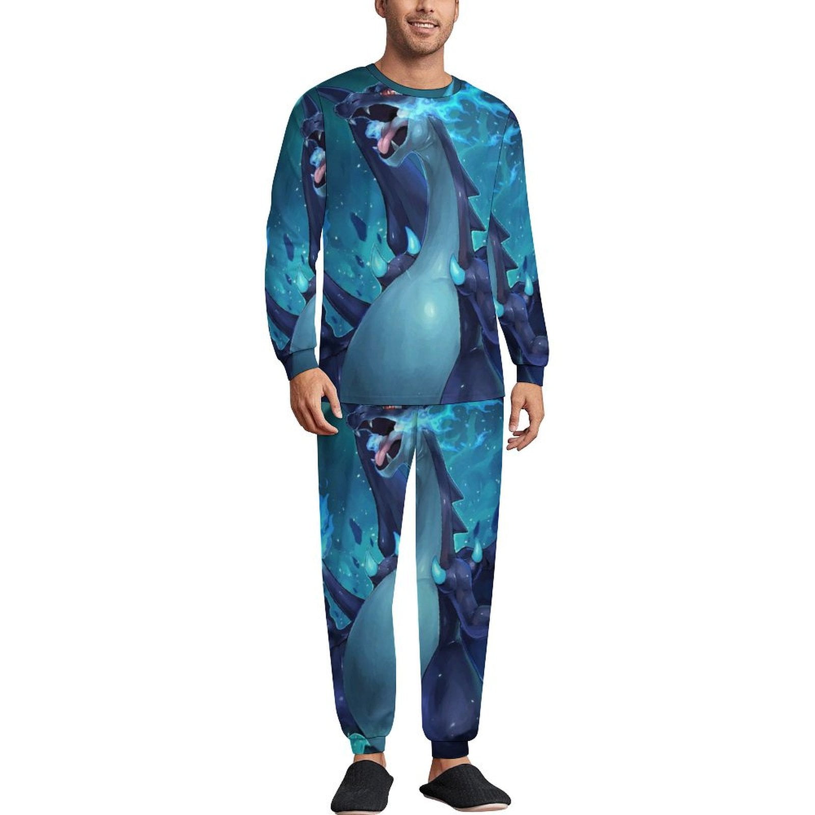 Charmander Mega X Y Anime Go Mens Pajamas Set Long Sleeve Sleepwear ...