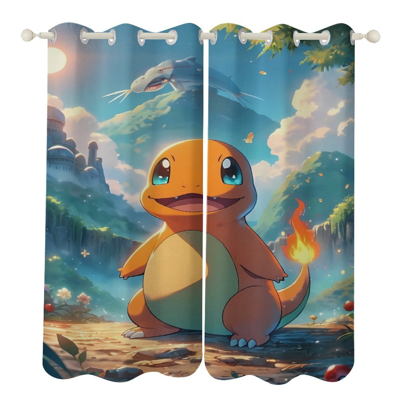 Charmander Perforated Curtain Blackout Curtains Decorative Apartment ...