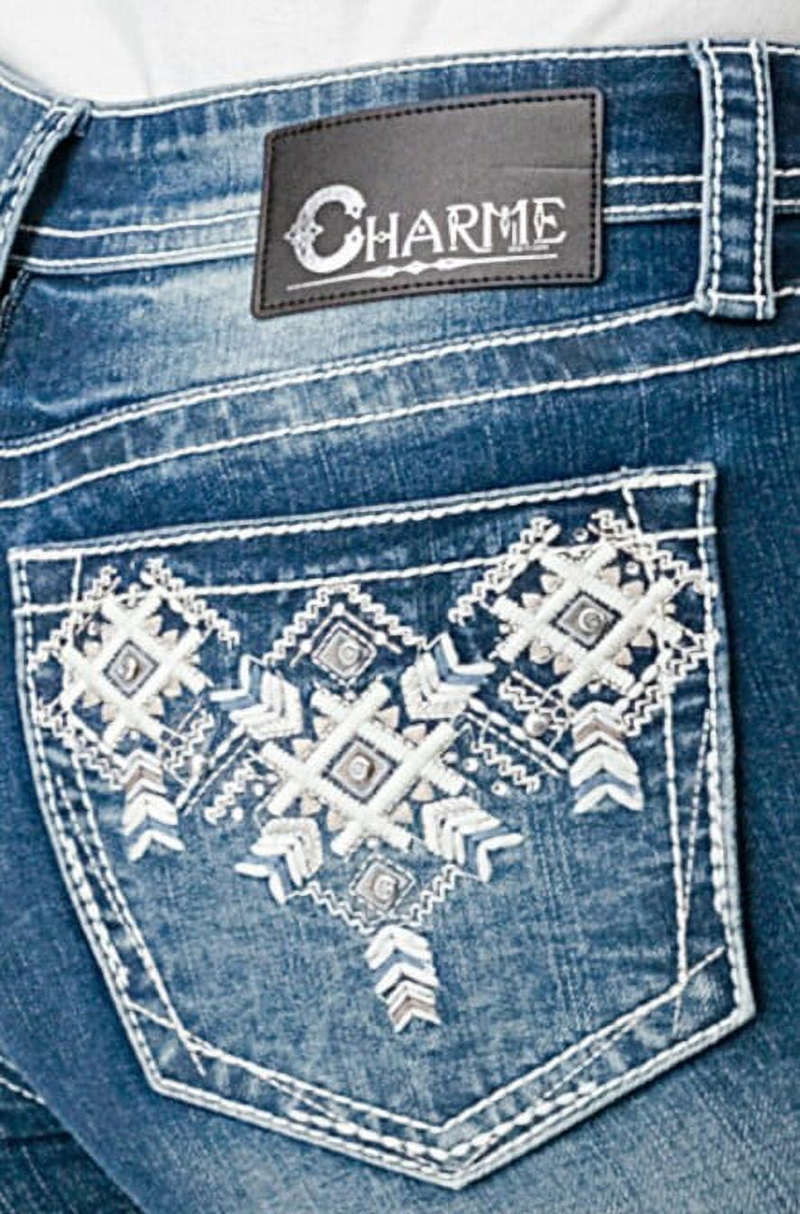 Charme by Grace in LA Jeans Women's Aztec Embroidered Bootcut Stretch Jeans (26, Blue ...