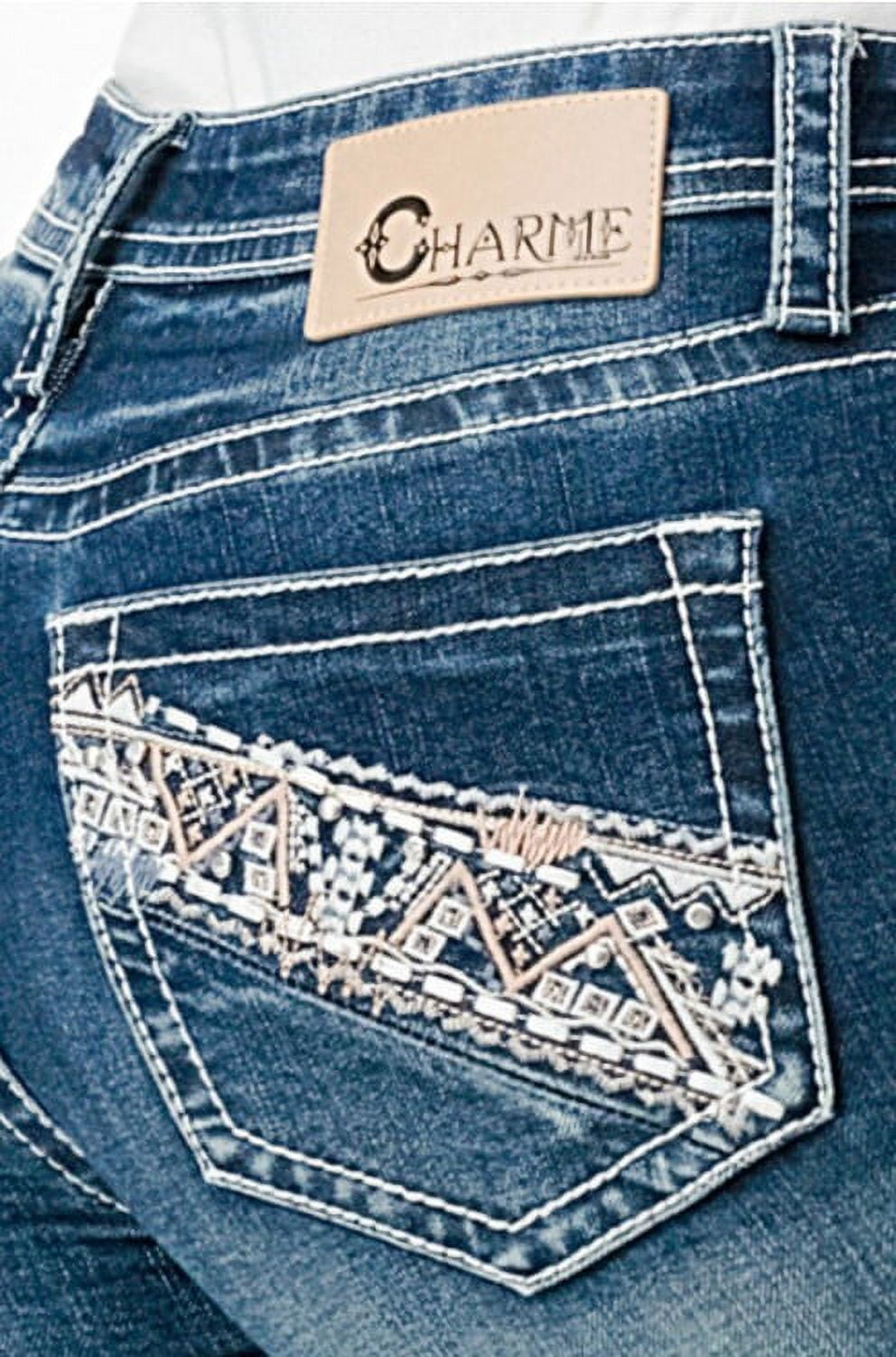 Charme Women's Aztec Embroidered Bootcut Stretch Jeans, Mid-Rise ...