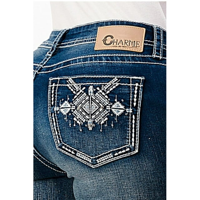 Charme by Grace in LA Women's Aztec Motif Embroidered Bootcut Stretch ...