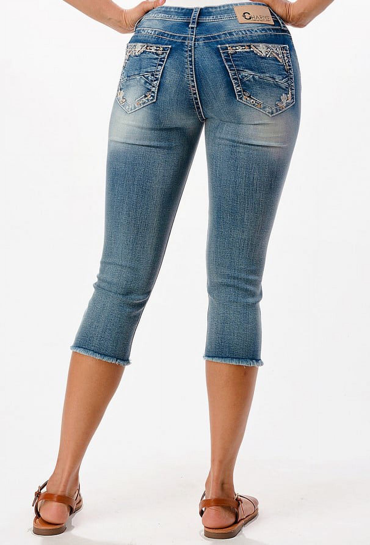 Charme by Grace in LA Women's Cactus Embroidered Raw Hem Stretch Capri ...