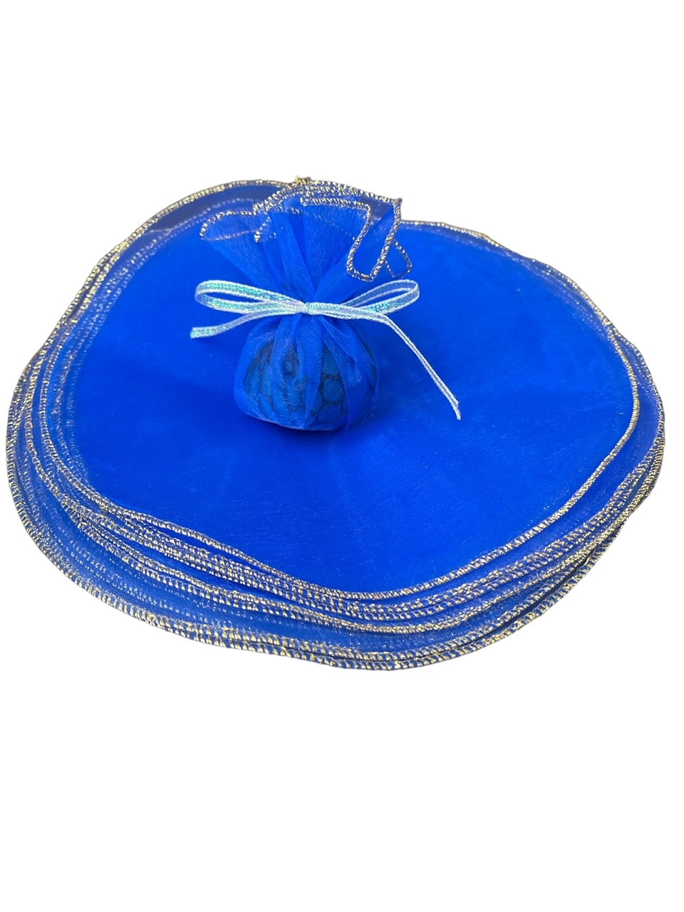 Charmed 100 Pieces 9" Organza Circle Tulle; Royal Blue Circle with Gold ...
