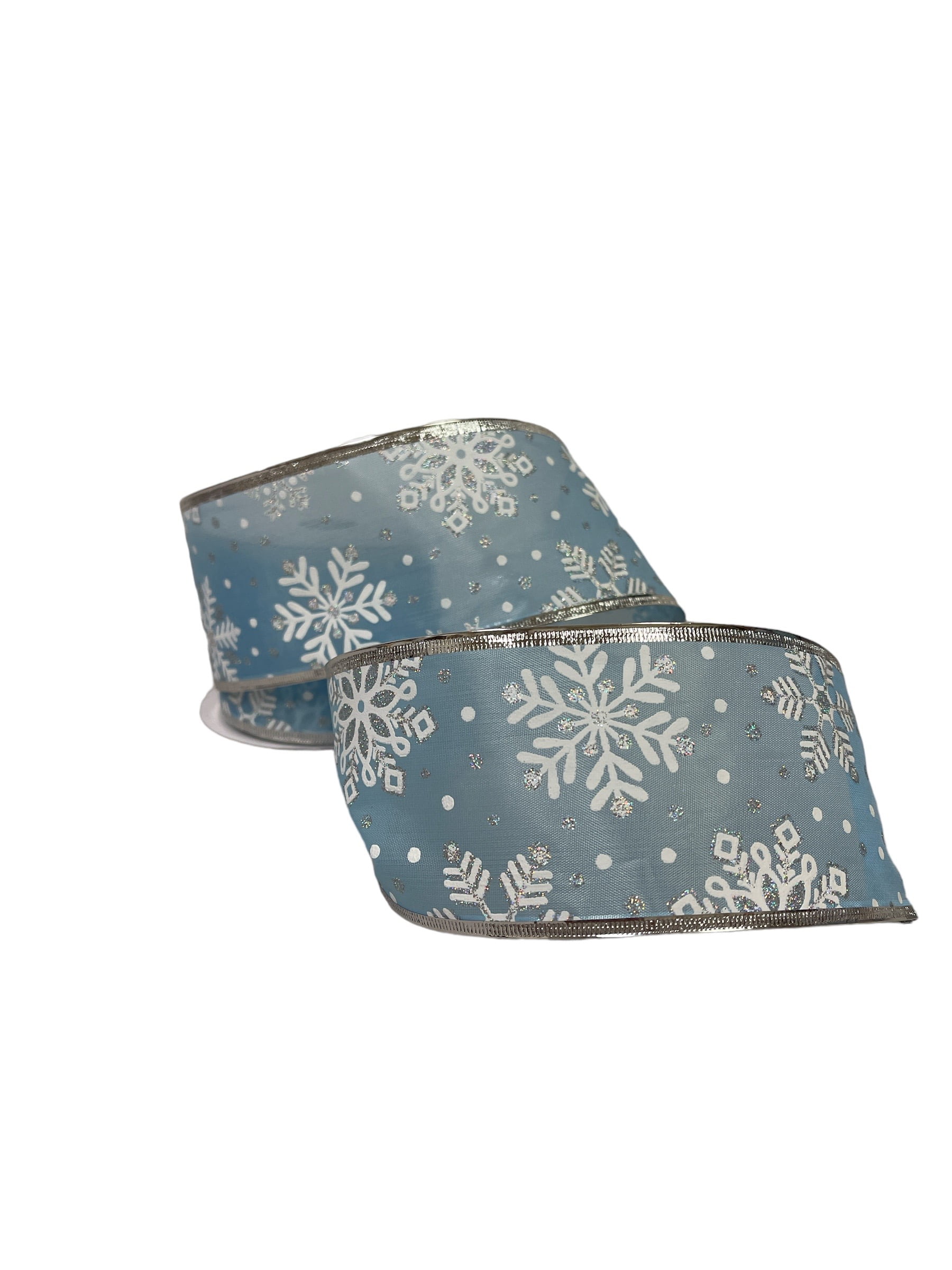 Charmed 2.5" Christmas Wire Edged Ribbon 3 Yards per Roll; Blue Snow ...