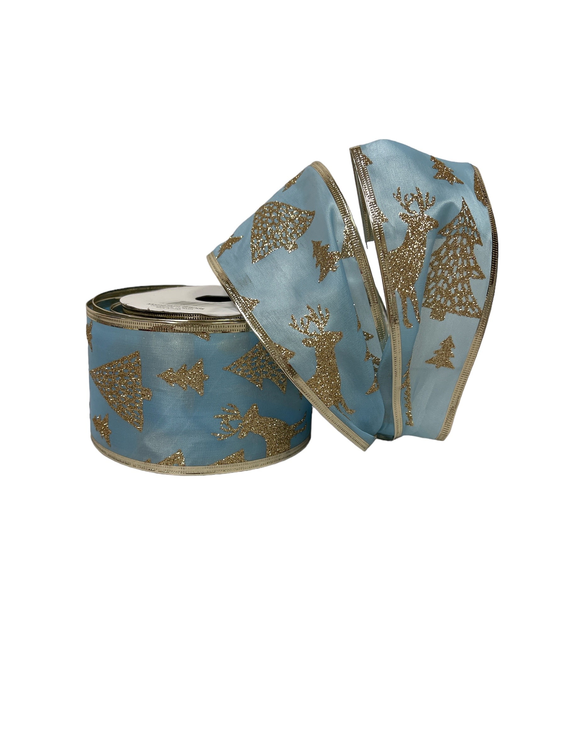 Charmed 2.5" Christmas Wire Edged Ribbon 3 Yards per Roll; Blue Xmas ...