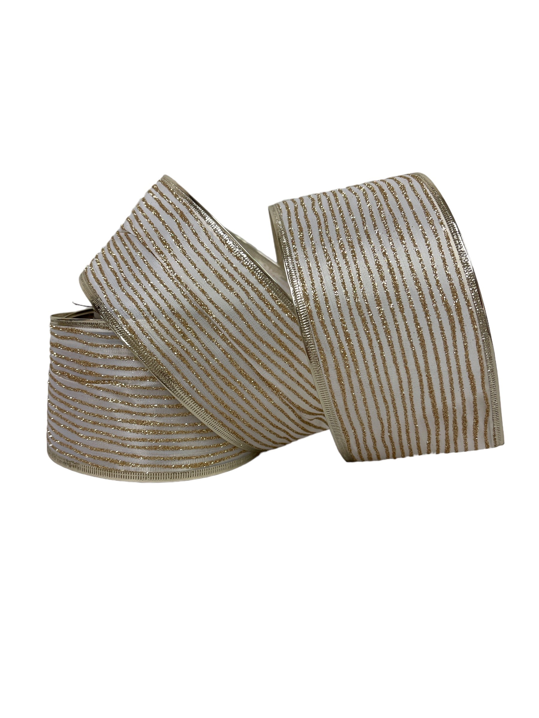 Charmed 2.5" Christmas Wire Edged Ribbon 3 Yards per Roll; Gold Strips ...