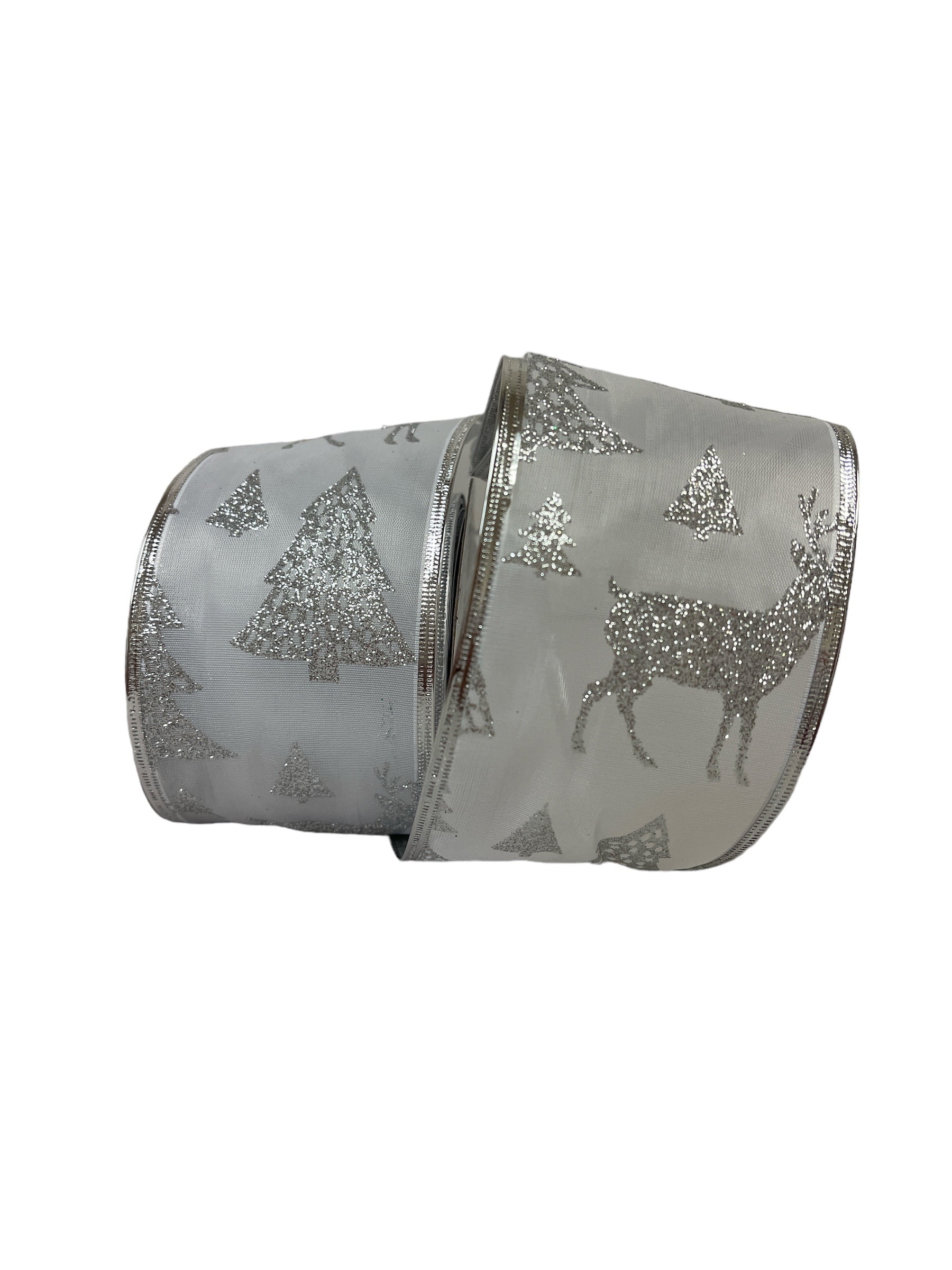 Charmed 2.5" Christmas Wire Edged Ribbon 3 Yards per Roll White X'mas ...