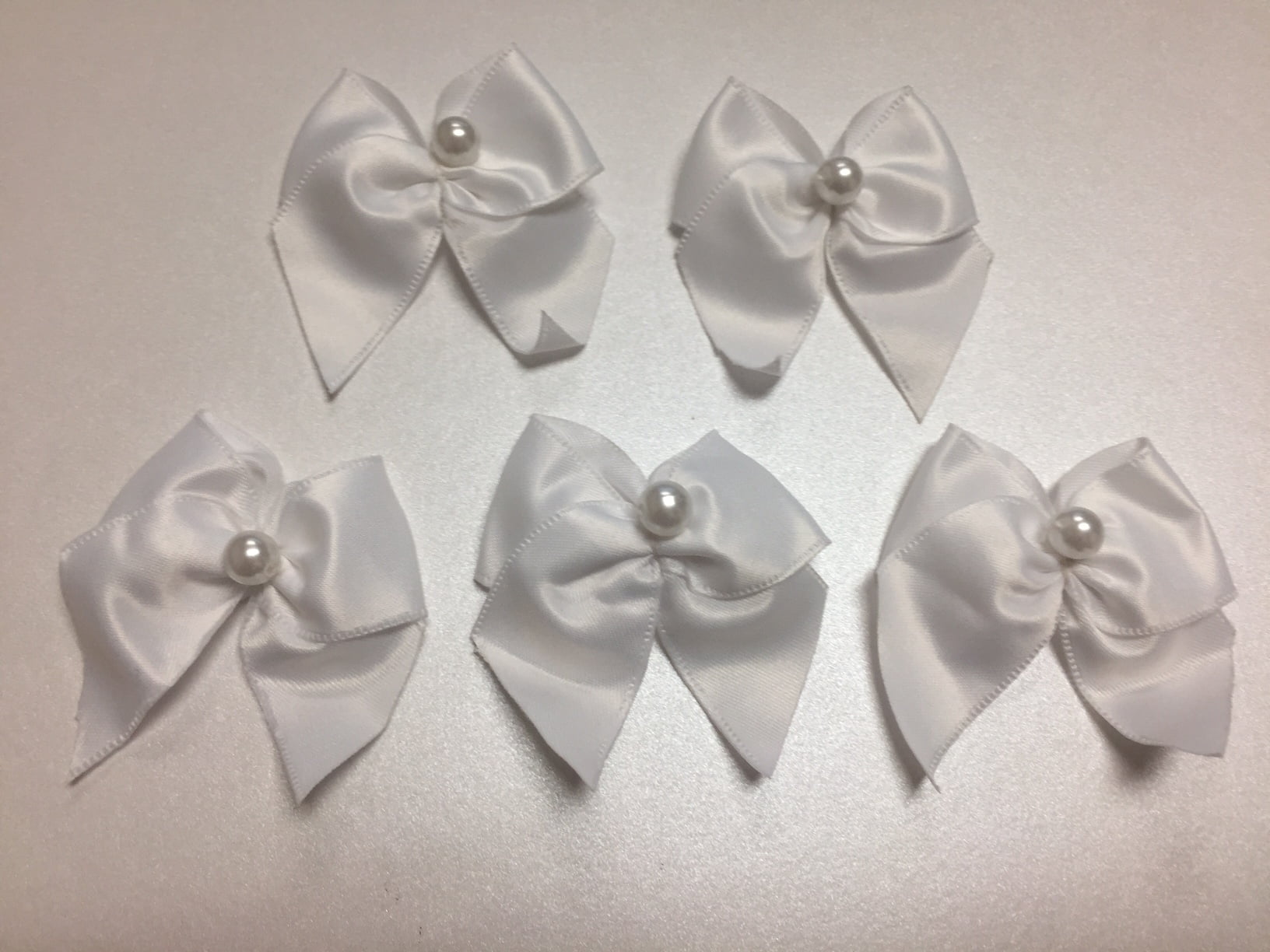 Charmed 2" White Color Satin Bow with 8mm Pearl; Hair Accessory ...
