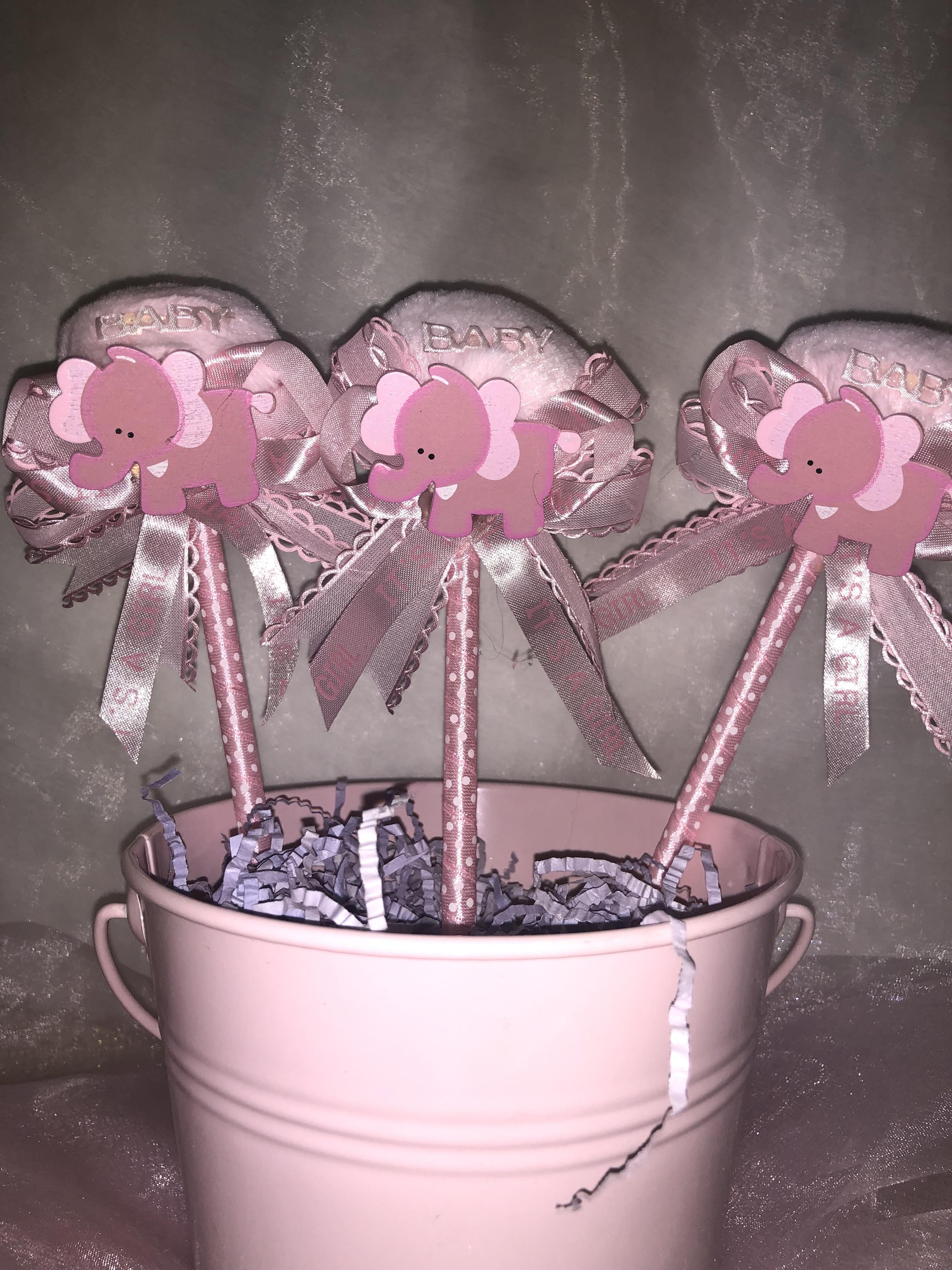 Charmed Baby Shower Elephant PomPom Pens Favors Pink It's a Girl Born ...