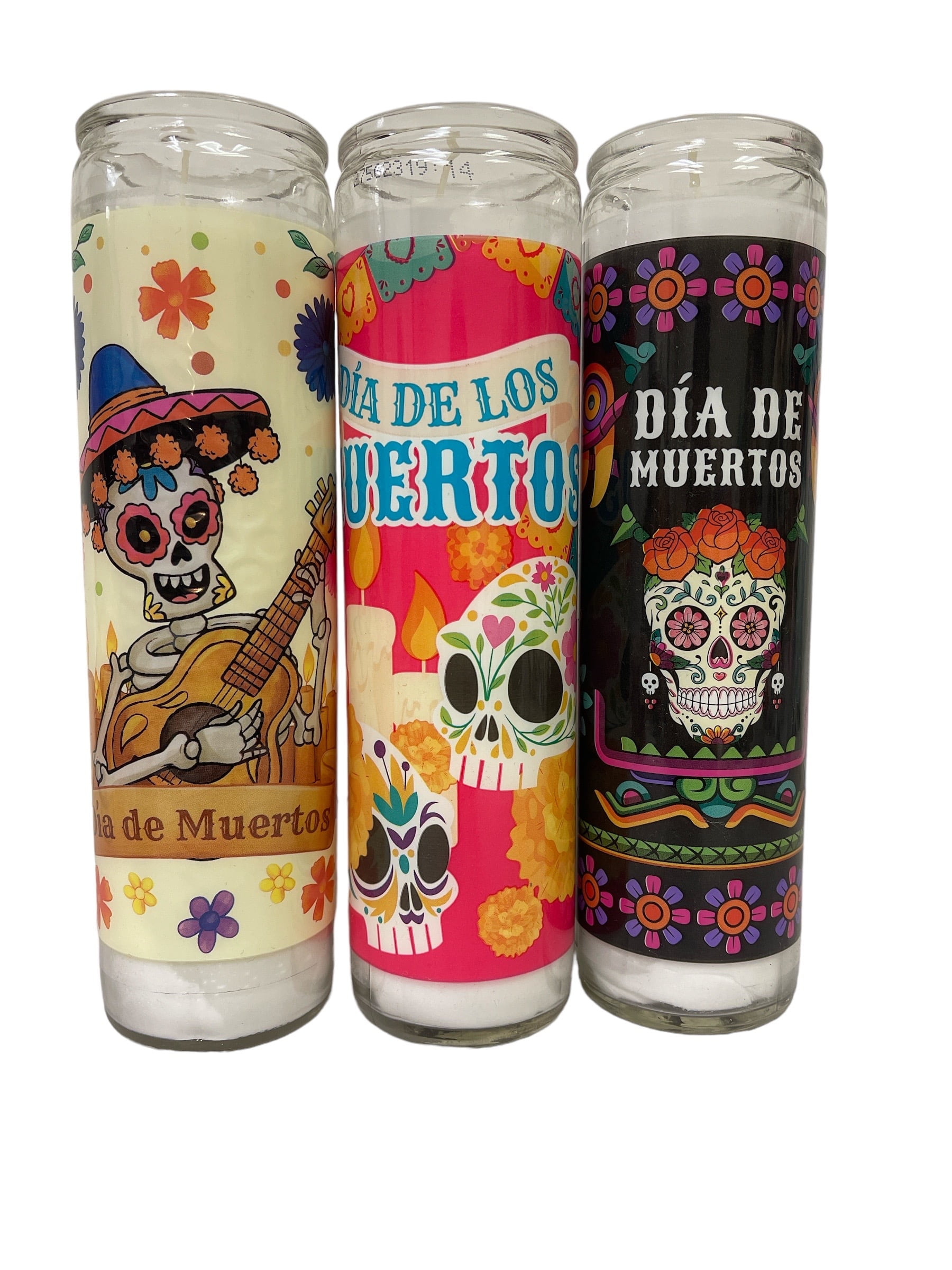DIA DE LOS MUERTOS Day of the Dead Mexican Skull Glass Jar Candles, 8 ...
