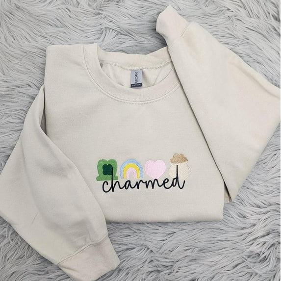 Charmed Embroidered Crewneck - St Patrick's Day Lucky Charms - Irish ...