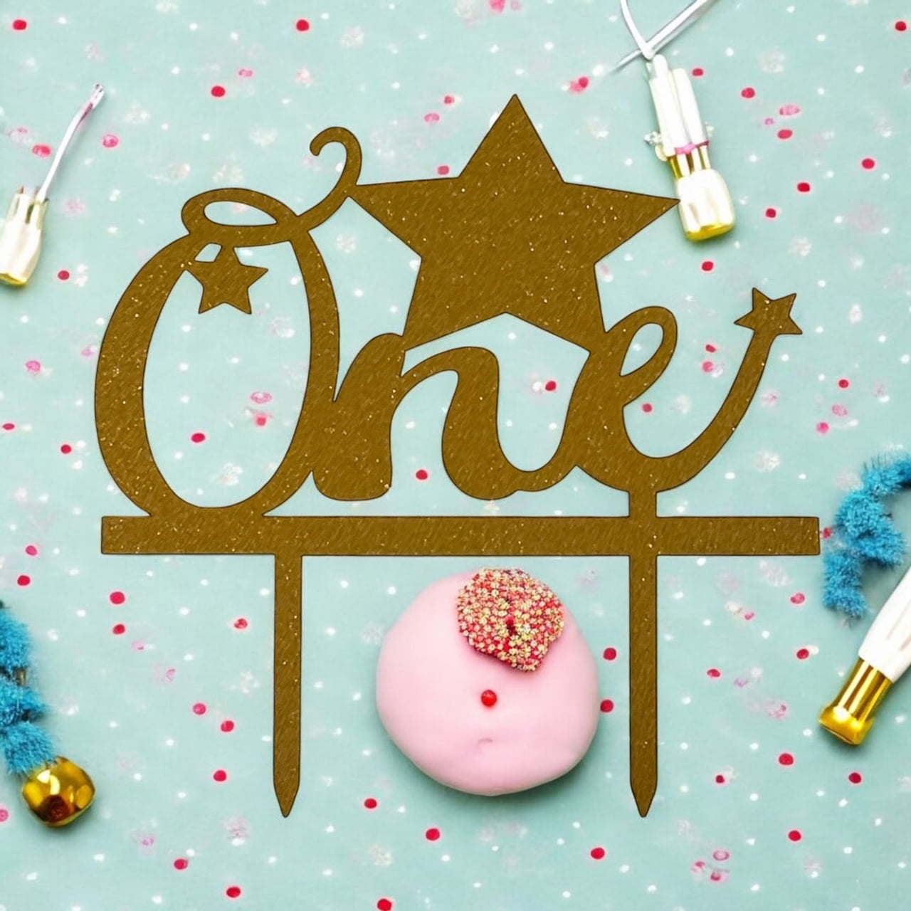 Charmed One Star Glittered Cake Topper One Year Old Birthday; Gold ...
