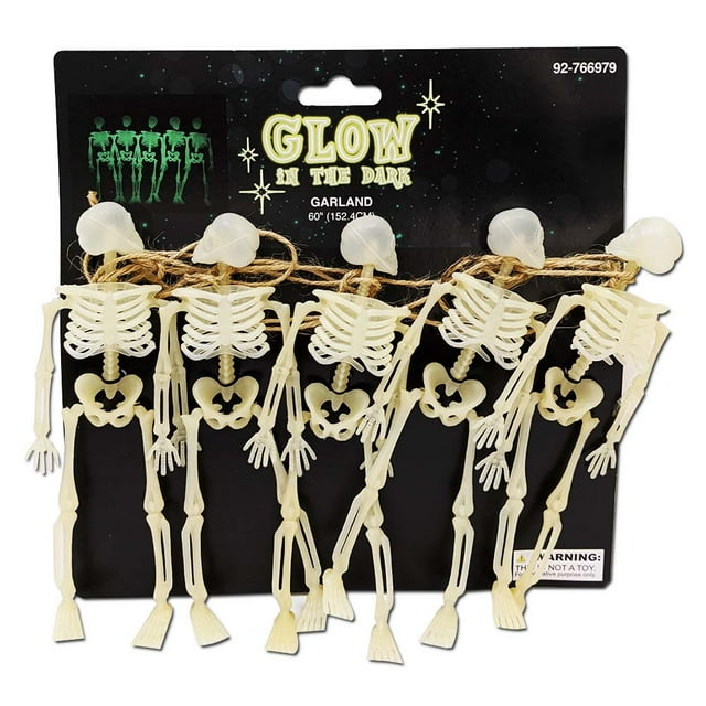 Charmed Plastic Glow in the Dark Skeleton Garland, 60-in. Strands; 5 ...