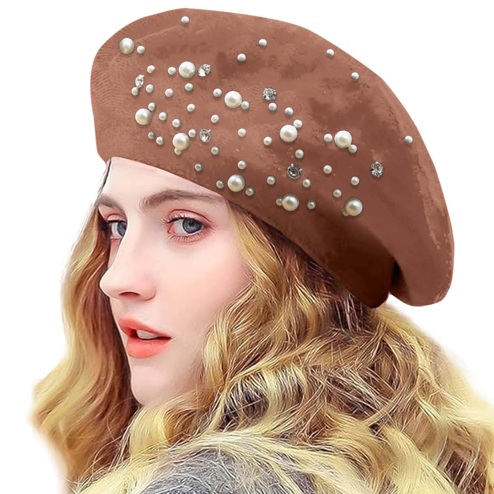 Charmgo Beret Hats Clearance, Women's Casual Caroset Pearl Beret New Women's Artist Hat Pumpkin ...