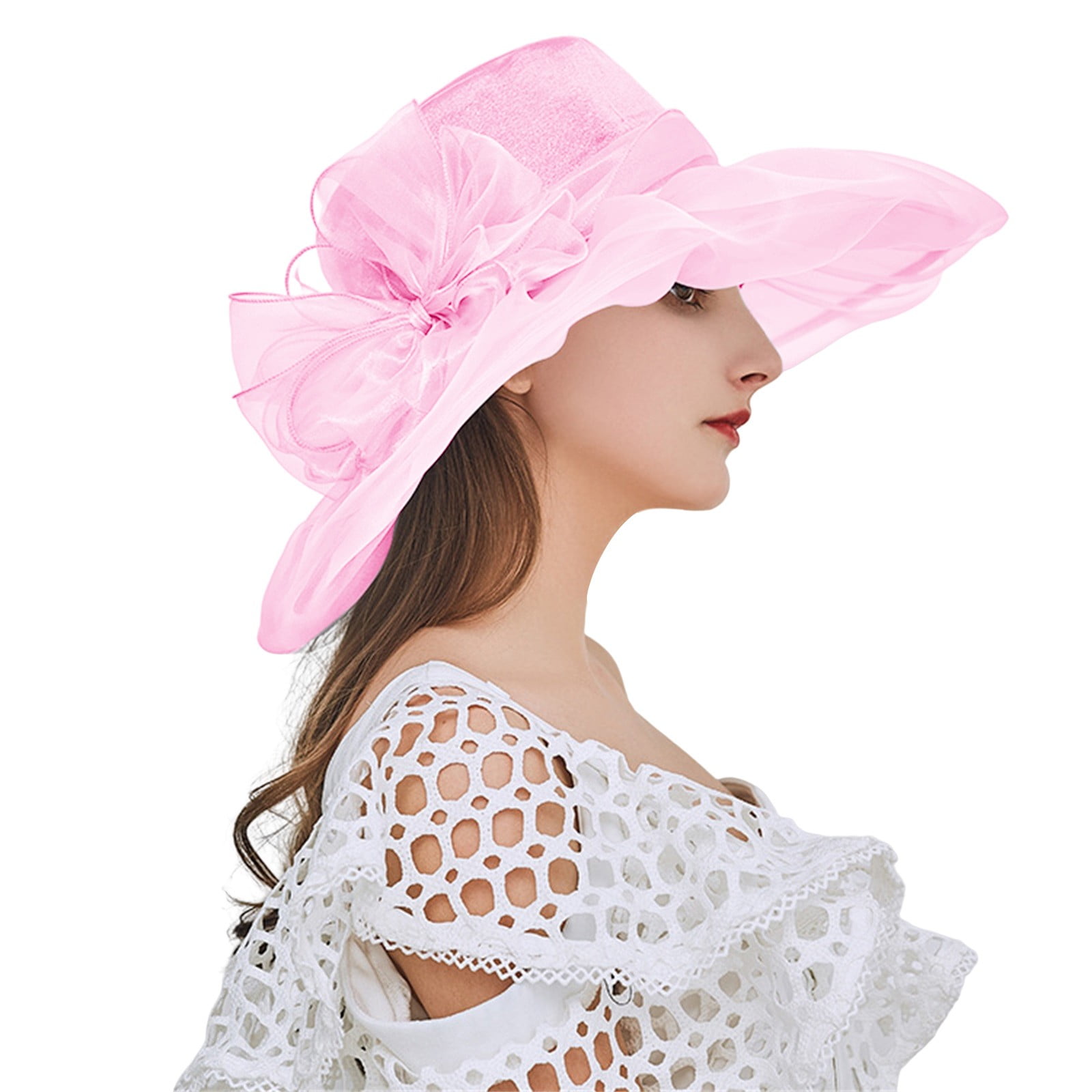 Charmgo Bucket Hat Clearance, Spring Summer Mesh Sunshade Hat Flower Temperament Wedding Dress ...